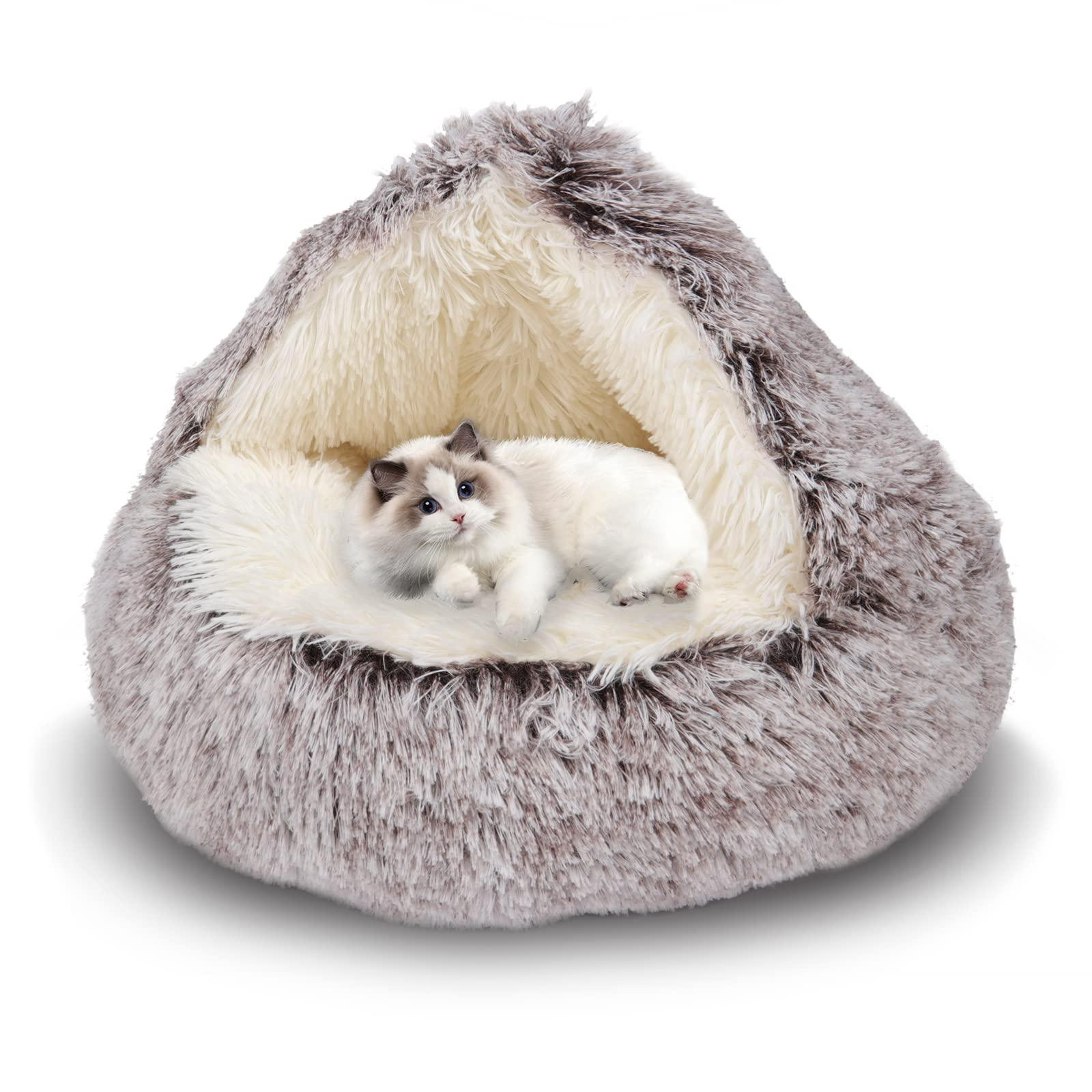 Tucker Murphy Pet™ 23" Round Plush Hooded Dog Bed for Cats & Small Dogs, Washable with ...